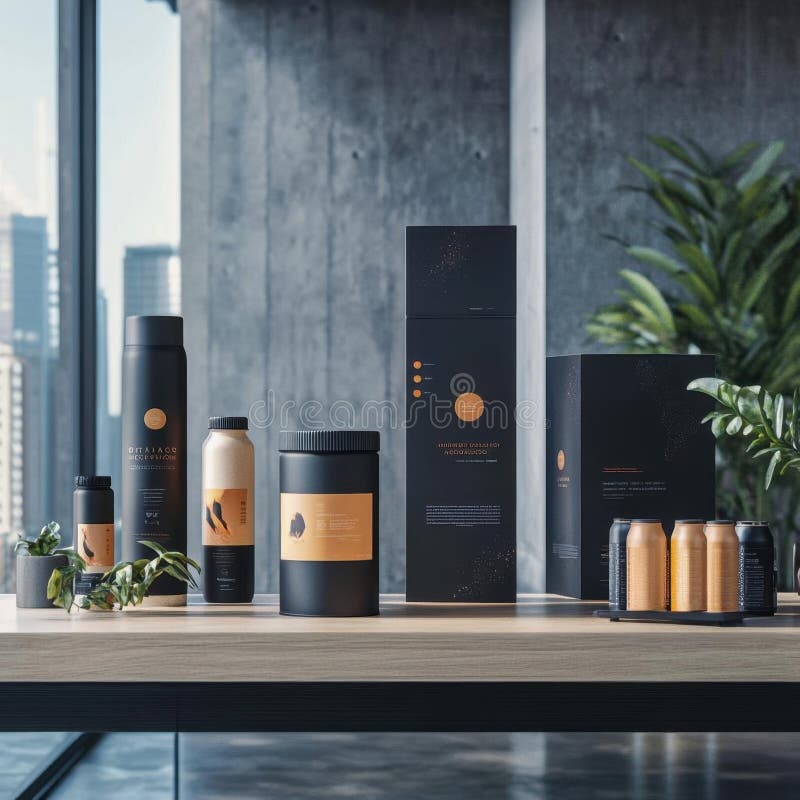 Modern Product Packaging Design with Black and Gold Accents Stock ...