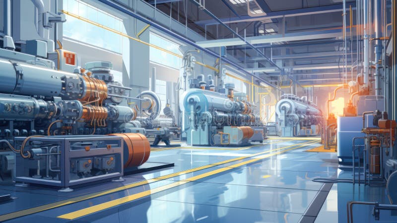 Modern Production Hall, Many Machines Stock Illustration - Illustration ...