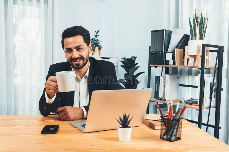 Modern Professional Businessman at Modern Office Desk. Fervent Stock ...