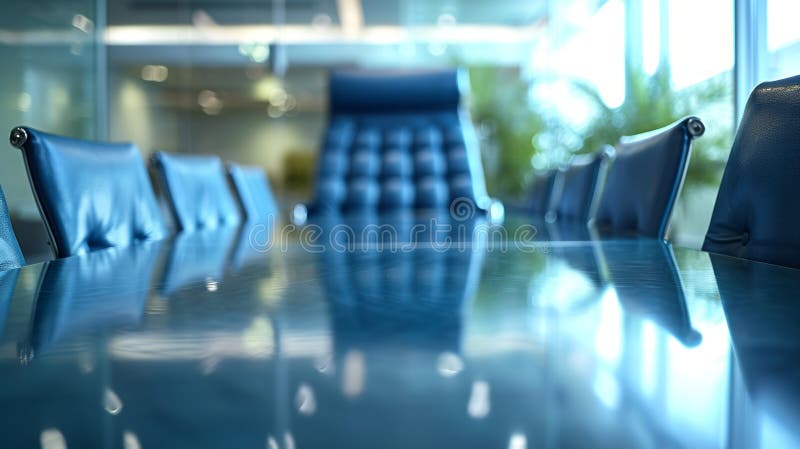 A Modern Professional Conference Room with Blue Chairs Around a ...