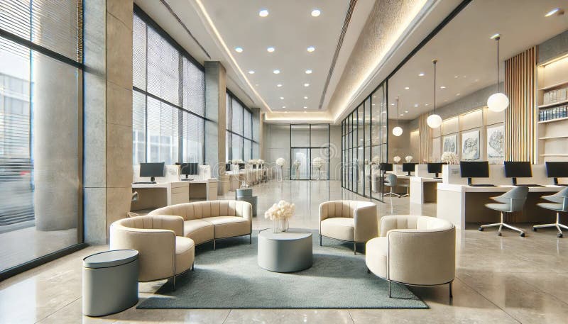 Modern and Professional Interior of a Bank Branch Stock Illustration ...