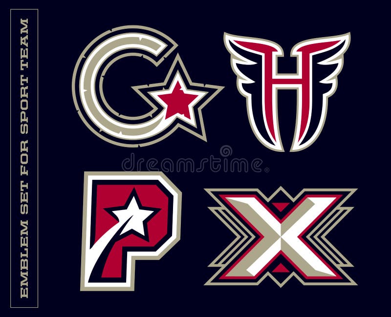 Modern Professional Letter Emblems for Sport Teams. G H P X Letter ...