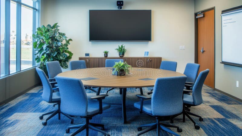 Modern Professional Meeting Room Setup with Round Table Stock ...