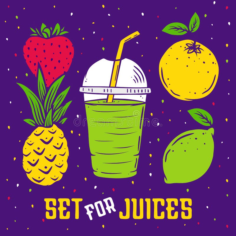 Modern Professional Vector Set Freshly Made with Real Fruits. Fruit ...