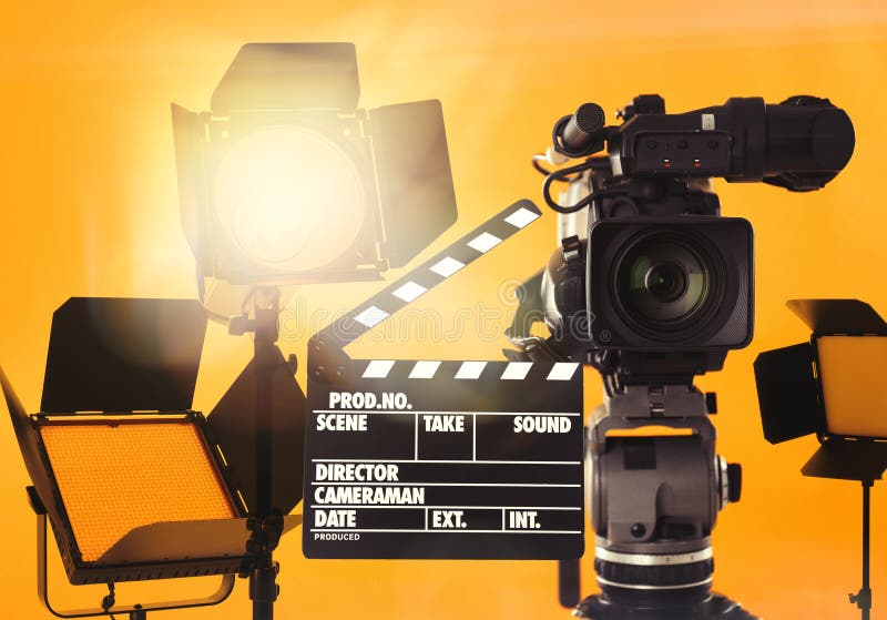 Professional Video Camera and Lighting Equipment in Studio Stock Image ...