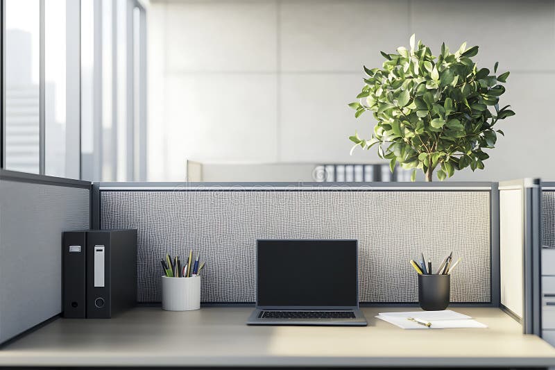 Modern Professional Workspace with Laptop and Potted Plant. Stock Photo ...