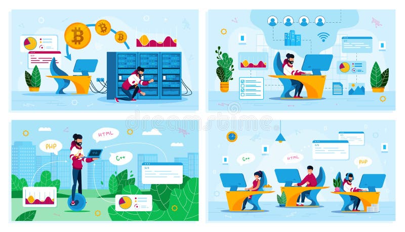 Modern Programmers Work Routine Vector Concepts Stock Vector ...
