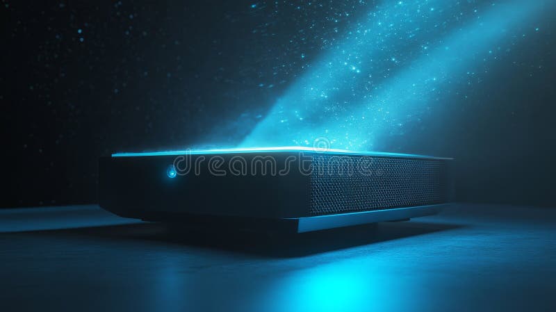 Modern Projector with Bright Light Beam in Dark Space Stock ...
