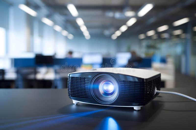 Modern Projector Emits Blue Light in Blurred Office, Ideal for ...