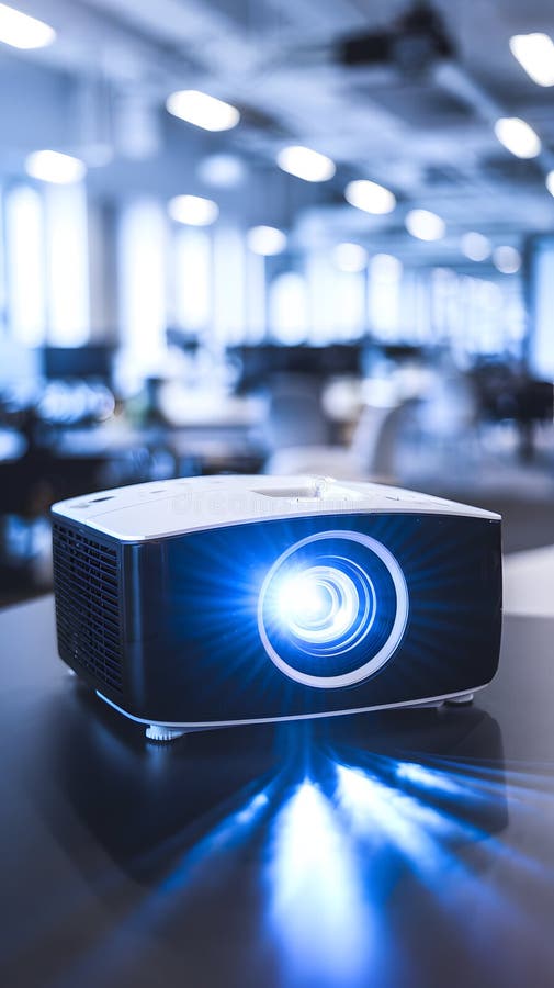 Modern Projector Emits Blue Light in Blurred Office, Ideal for ...