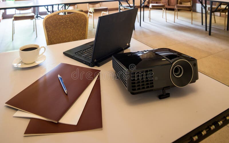Projector with Laptop on Desk during Presentation. Stock Photo - Image ...