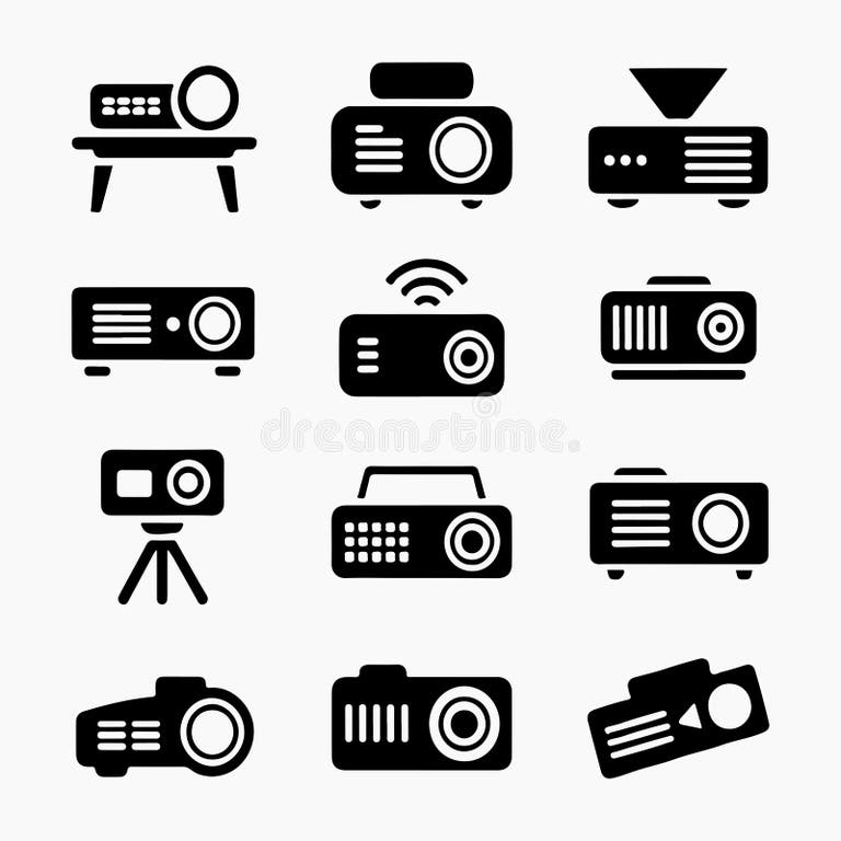 Modern Projector and Presentation Devices Icons Stock Illustration ...