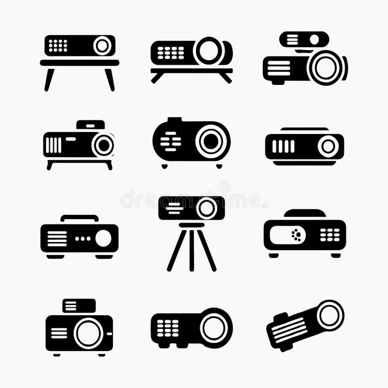 Modern Projector and Presentation Devices Icons Stock Illustration ...
