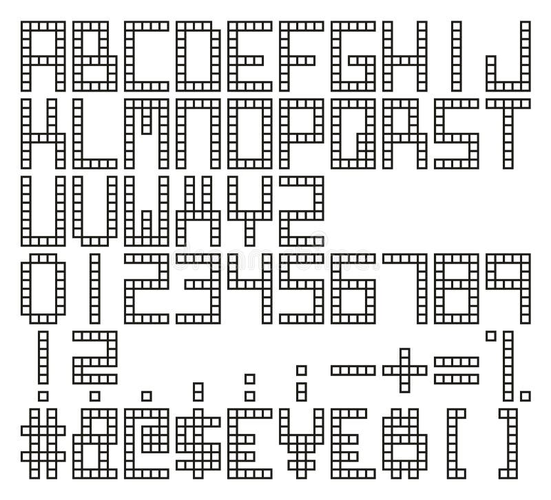 Retro Propaganda Square Pixel Outline Vector Font with Uppercase ...