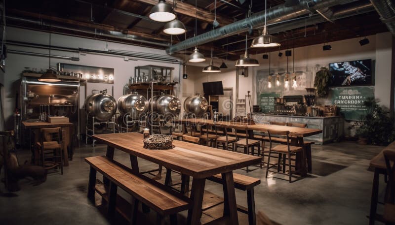 Modern Pub Design with Rustic Flooring and Stainless Steel Equipment ...