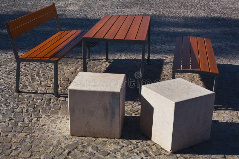 Modern Public Bench and Table Stock Image - Image of architecture ...