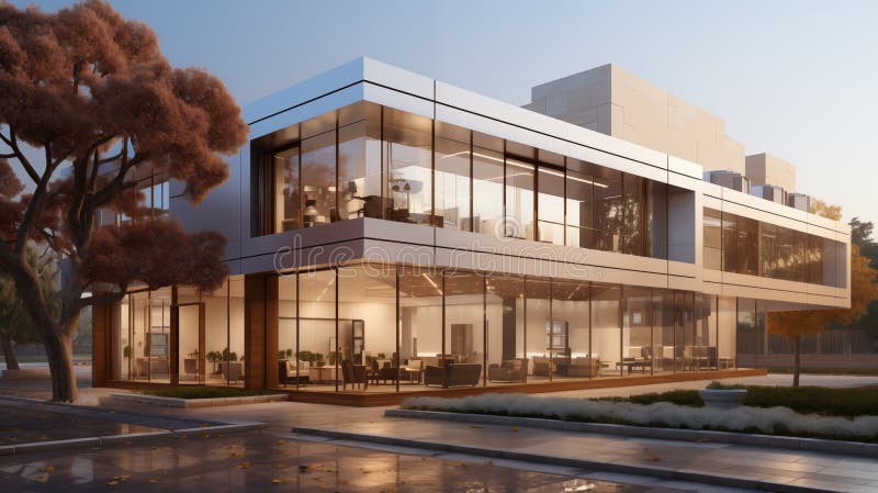 Modern Public Building with Big Glass Windows Stock Photo - Image of ...