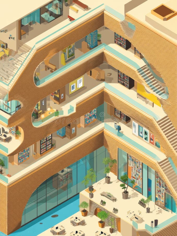 Modern Public Library and Art Gallery Featuring Multiple Levels and ...