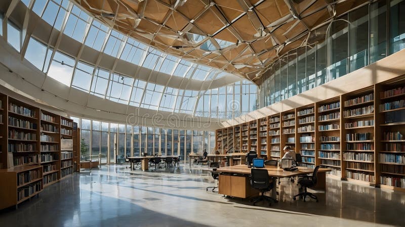 Modern Public Library with Geometric Architecture and Abundant Natural ...