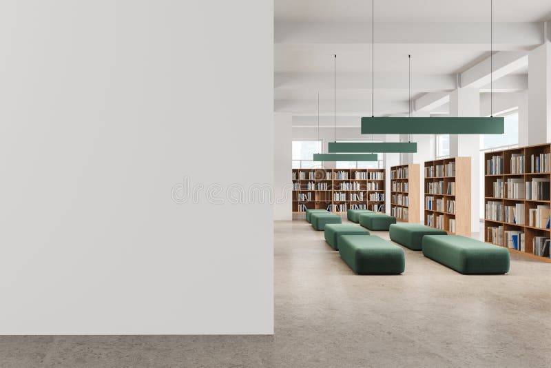 Modern Public Library Interior with Empty Blank Wall Template. 3D ...