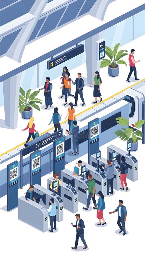 Modern Public Transport Hub with Digital Ticketing and QR Code Access ...