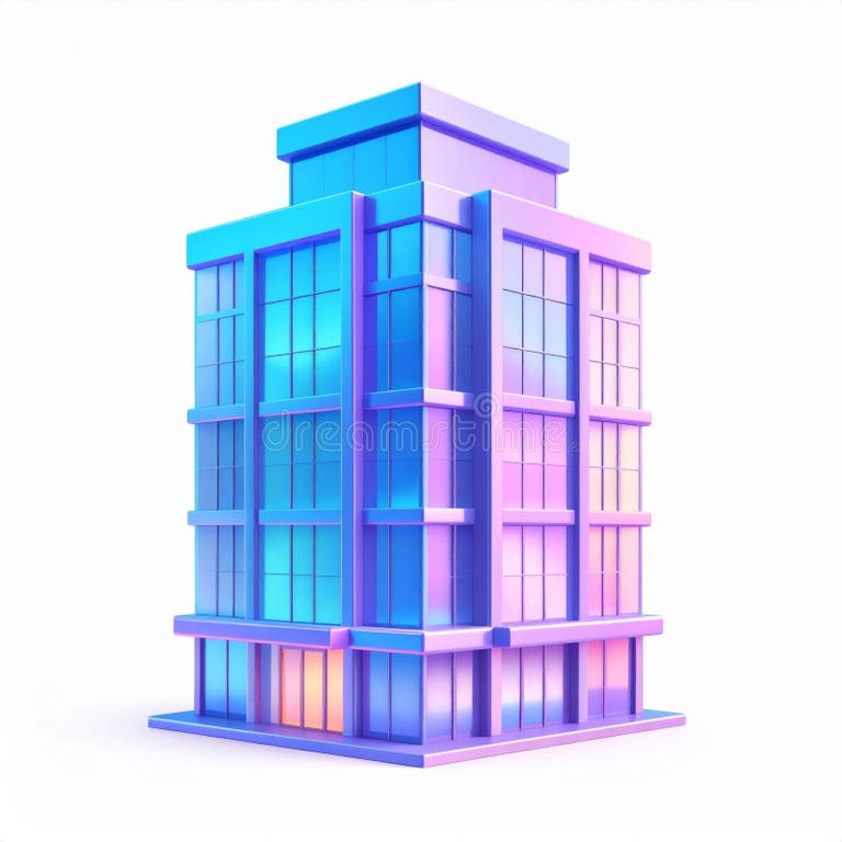 Modern Purple and Blue Building 3D Render Stock Illustration ...