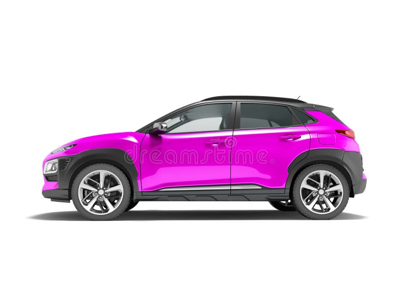 Modern Purple Car Crossover Side View 3d Render on White Background ...