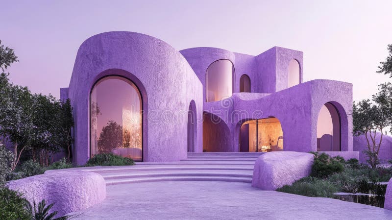 Modern Purple House with Organic Architecture Stock Illustration ...