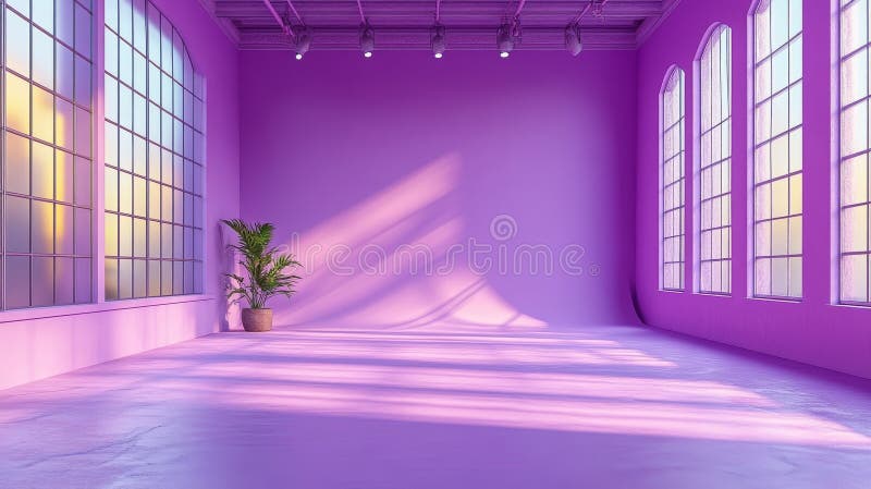 Modern Purple Studio Space with Ample Natural Light and Minimalist ...