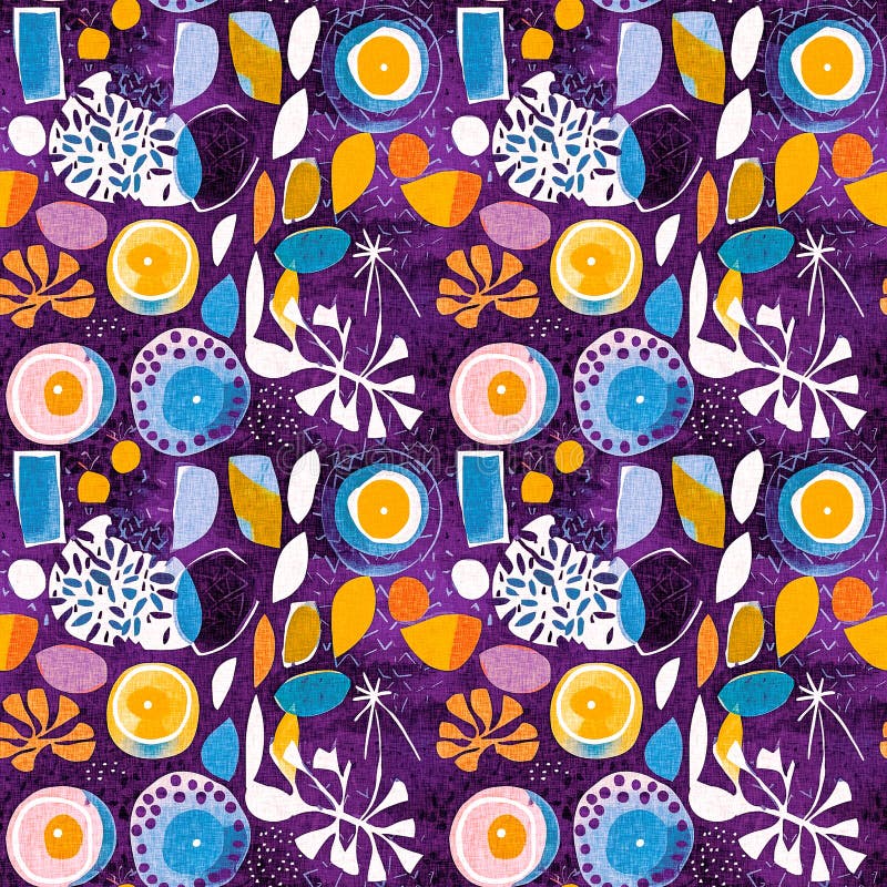 Modern Purple Summer Collage Paper Cut Out Shapes Pattern With Fabric Effect Design Seamless