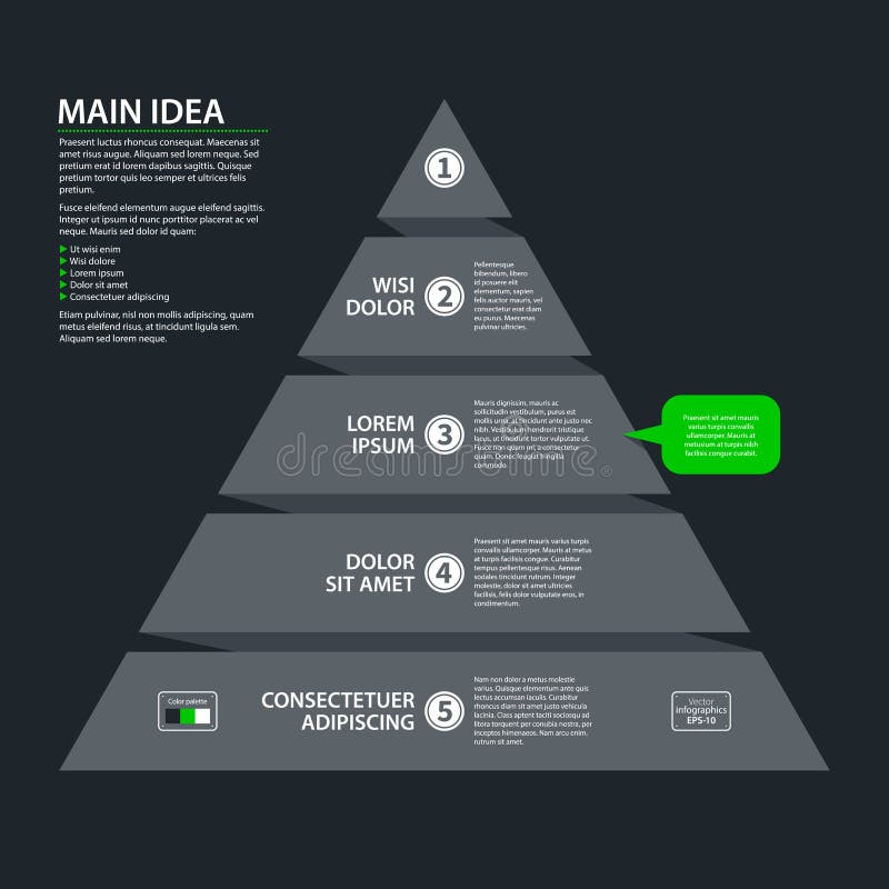 Modern Pyramid Chart Template with Five Levels in Flat Style on Dark ...