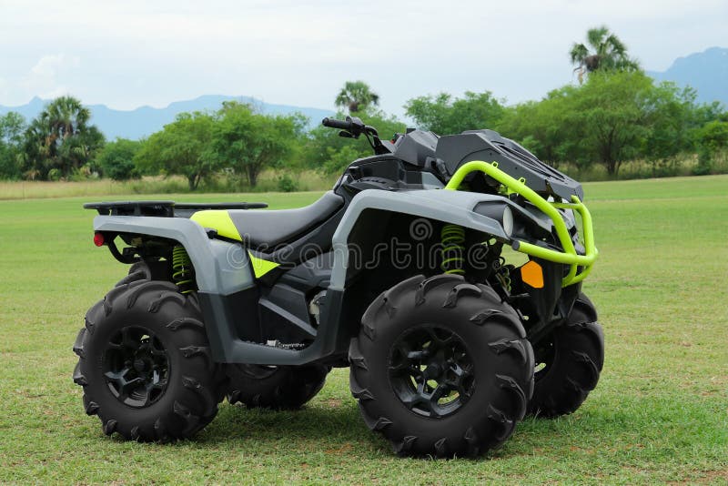 Modern Quad Bike on Green Grass Outdoors Stock Photo - Image of lawn ...
