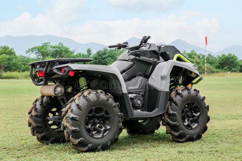 Modern Quad Bike on Green Grass Outdoors Stock Image - Image of nature ...