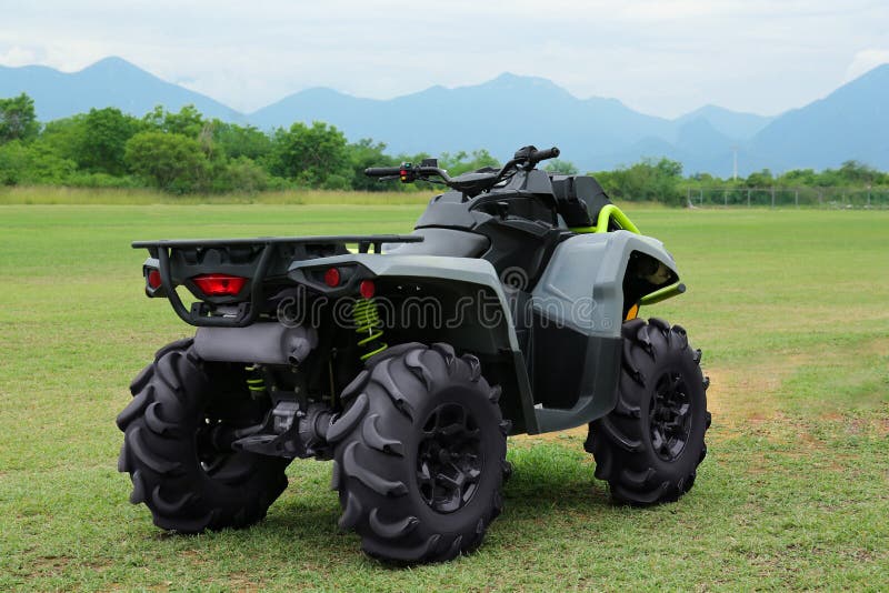 Modern Quad Bike on Green Grass Outdoors Stock Image - Image of outside ...