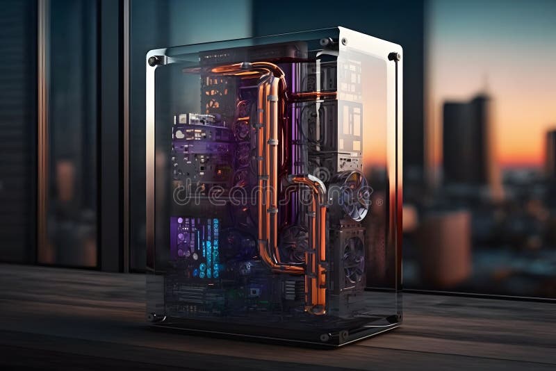 Modern Quantum Computer in a Glass Case. Neural Network AI Generated ...