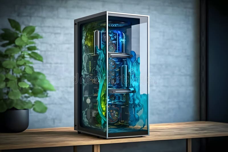 Modern Quantum Computer in a Glass Case. Neural Network AI Generated ...