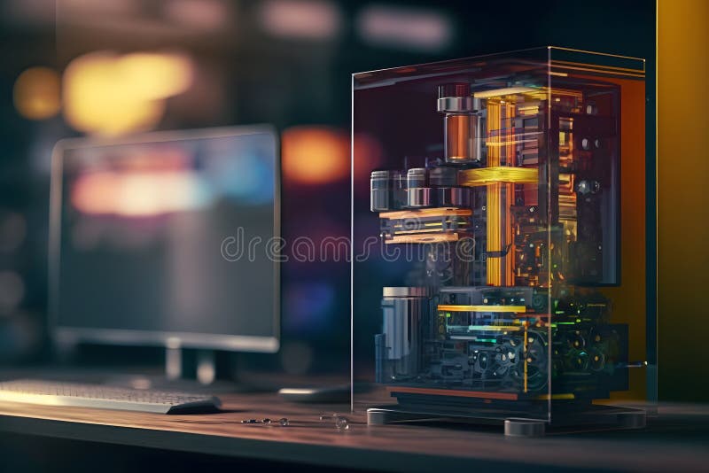 Modern Quantum Computer in a Glass Case. Neural Network AI Generated ...