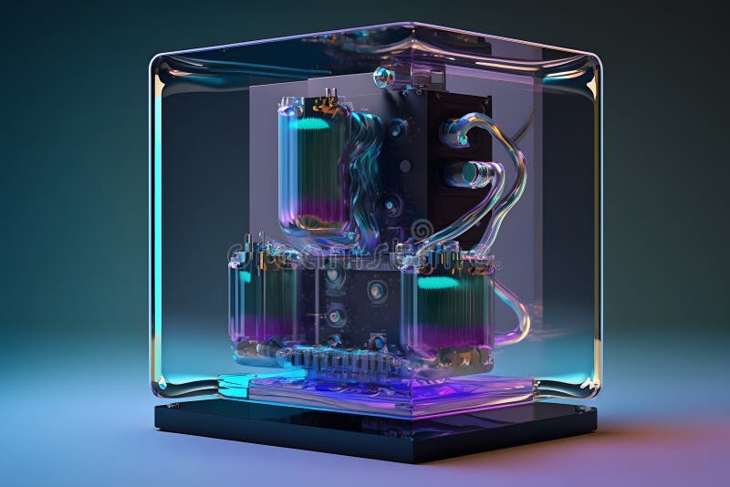 Modern Quantum Computer in a Glass Case. Neural Network AI Generated ...