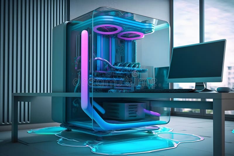 Modern Quantum Computer in a Glass Case. Neural Network AI Generated ...