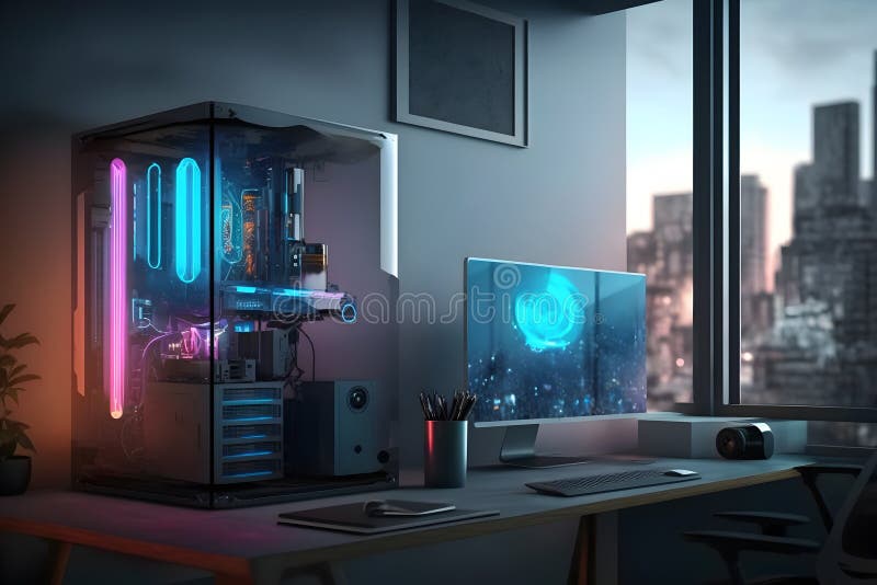 Modern Quantum Computer in a Glass Case. Neural Network AI Generated ...