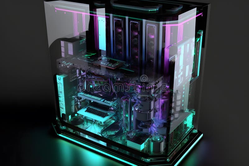 Modern Quantum Computer in a Glass Case. Neural Network AI Generated ...