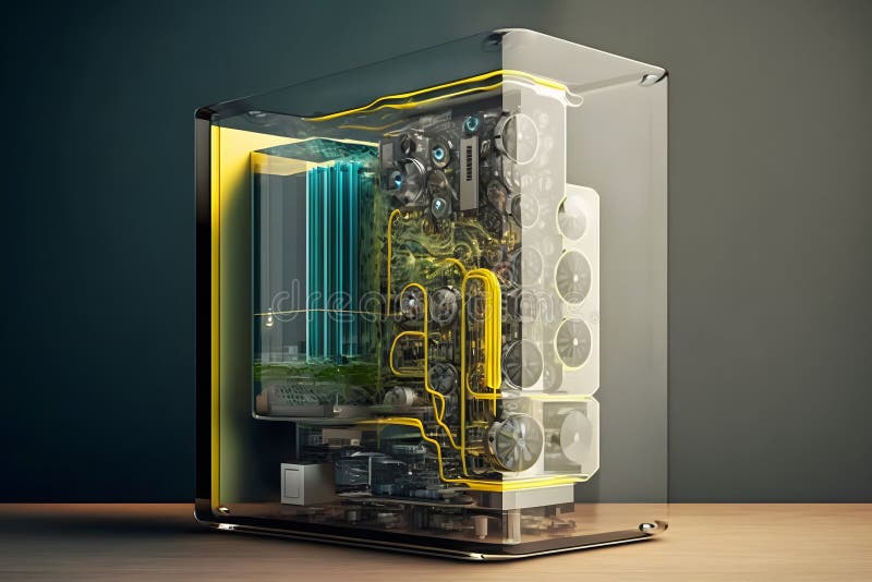 Modern Quantum Computer in a Glass Case. Neural Network AI Generated ...