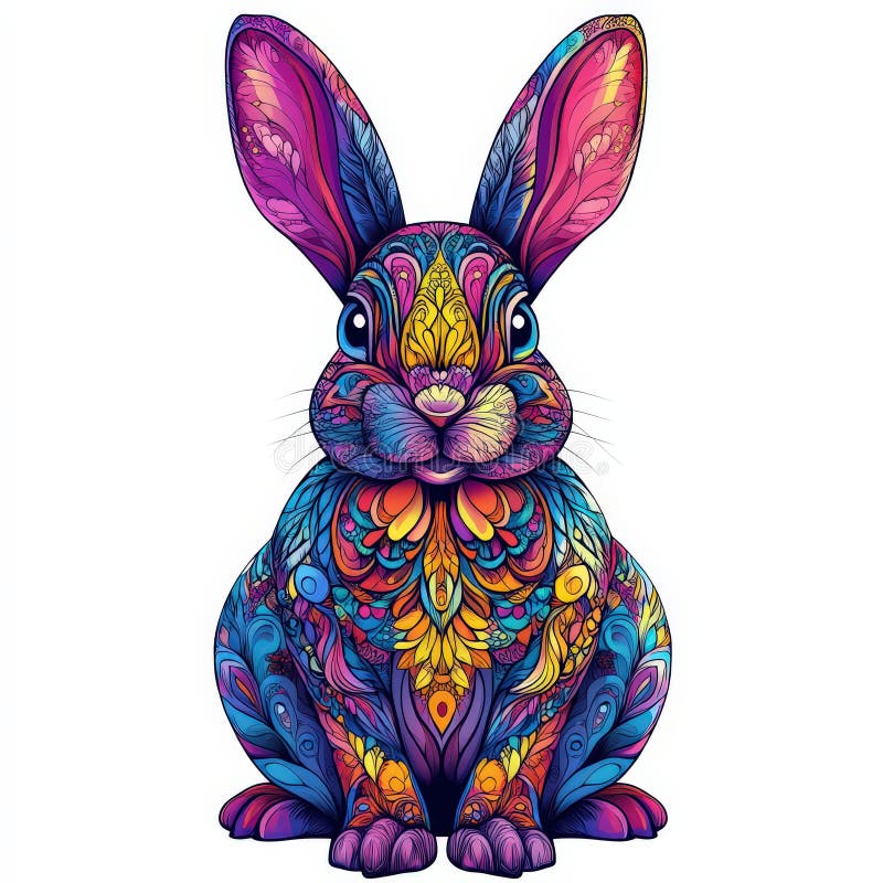 Dynamic Rabbit Graphic Design with Colorful Patterns and Clean Lines ...