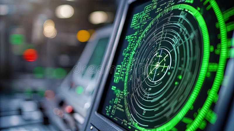 Modern Radar Screen Display with Green Graphics and Data Elements Stock ...