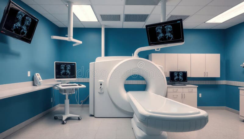 Modern Radiology Room Equipped with Advanced CT Scan Machine. Monitors ...