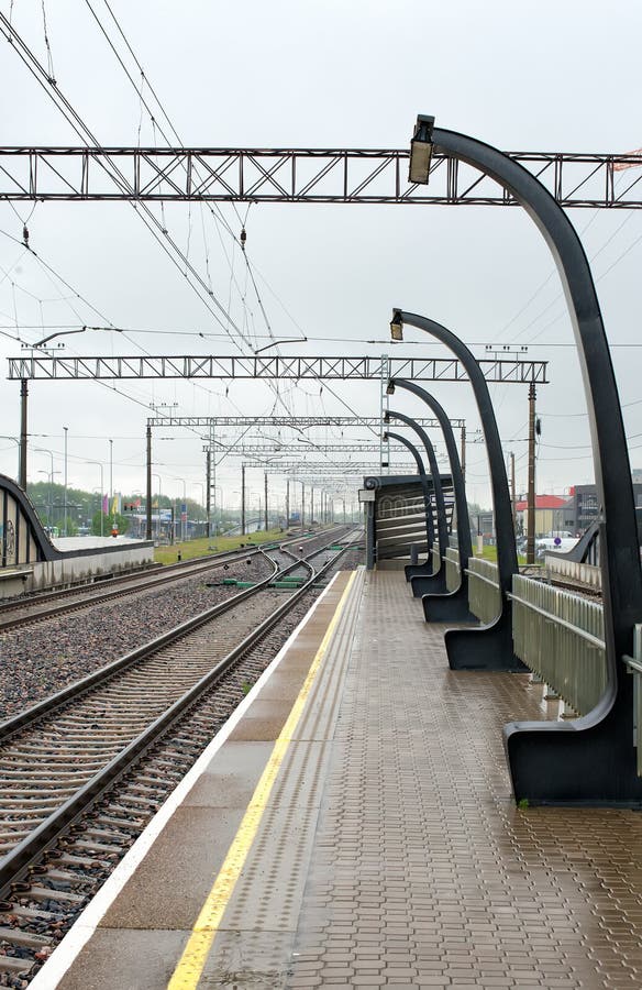 Modern Railroad Tracks with the Railroad Switch on Foreground Stock ...
