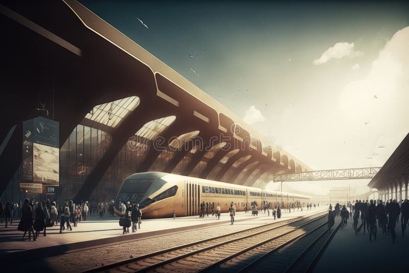 Modern Railway Station with Sleek and Clean Design Elements, Filled ...