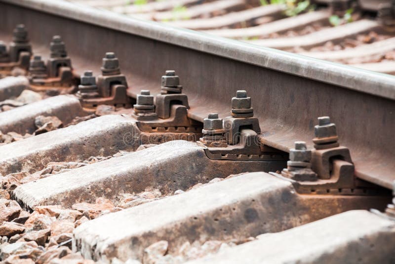 Modern Railway Track Details, Closeup Photo Stock Image - Image of ...