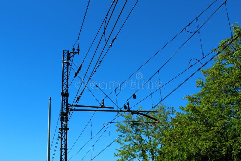 Modern railway wires stock photo. Image of infrastructure - 92162106