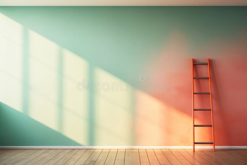 Modern Rainbow Gradient Interior with Stepladder, Geometrical Sunlight ...